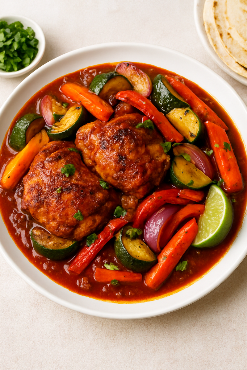 Pollo en Salsa de Tres Chiles con Verduras Asadas – Professional ...