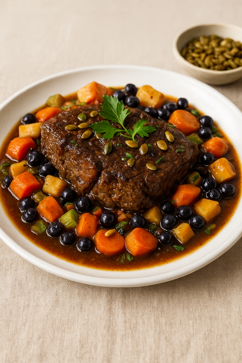 Maple-Braised Bison with Wild Blueberries & Cedar-Scented Vegetables ...
